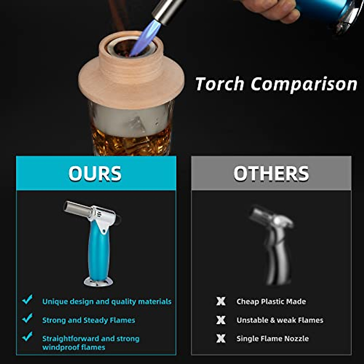 Cocktail Smoker Kit With Torch, Old-fashioned Whiskey Smoker Infuser Kit for Party, 6 Flavored for Cocktail, Whiskey, Bourbon Smoker Lover, Gifts for Birthday, Men, Dad, Husband (Without Butane)