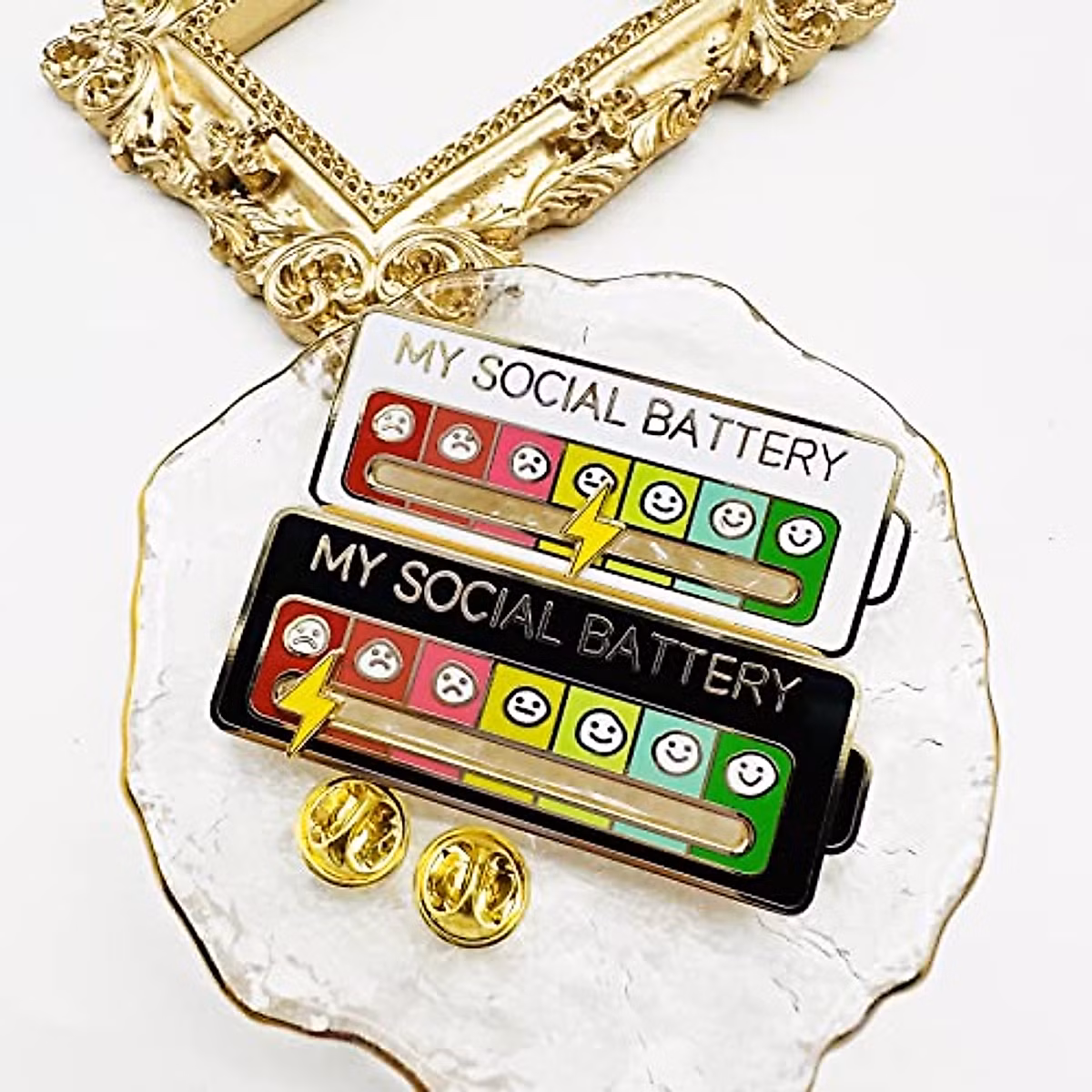 SLINHEWEI Social Battery Pin 2.0-2023 NEW funny pins,enamel pins, Mood Expressing Pin For Introverts ， Perfect for 7 Days a Week！ (Black)