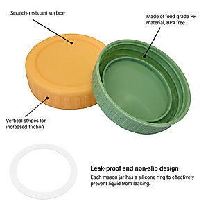 CJPSL Plastic Mason Jar Lids (8PCS) - Macaron Color Mason Jar Lids for Mason Jars, Ball Jars, Kerr Jars, etc. with Silicone Rings，Thickened and leakproof, Reusable Jar Lid Tops. (Regular mouth 70 mm)