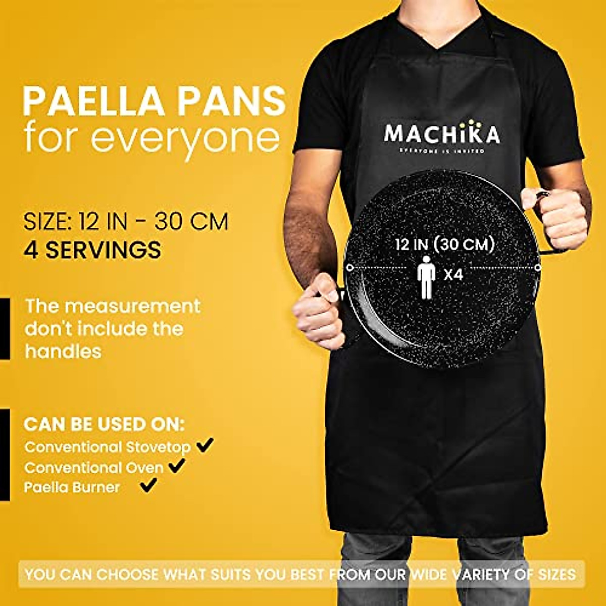 Machika Enamel Paella Pan | Paella Pan | Skillet for Paella and Rice Recipes | Perfect for Indoor & Outdoors | Easy Cleaning | Rust Proof Coating | 4 Servings | 12 inches |