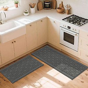 48x20 Inch/30X20 Inch Kitchen Rug Mats Made of 100% Polypropylene 2 Pieces Soft Kitchen Mat Specialized in Anti Slippery and Machine Washable (Grey)