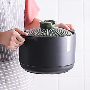 Lake Tian Ceramic Cooking Pot, Clay Pot Cooking, Earthenware Pot, Japanese Donabe, Chinese Ceramic/Casserole/Clay Pot/Earthen Pot Cookware Stew Pot Stockpot with Lid Small Steam, 砂锅 Blue 5L/5.3QT