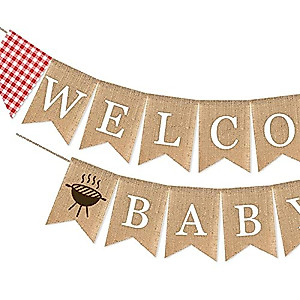 SWYOUN Burlap Welcome Baby Banner with Grill BBQ Theme Party Supplies Baby Shower Party Garland Decoration