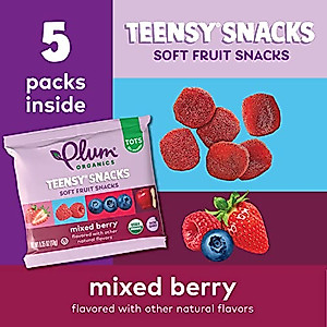 Plum Organics Teensy Snacks Soft Fruit Snacks - Mixed Berry - 0.35 oz Bags (Pack of 5) - Organic Toddler Food Fruit Snacks