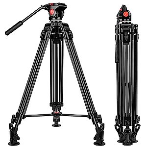 Tripod, 75 inch Tripod for Camera, Heavy Duty Camera Tripod Stand with Fluid Head, 2 Quick Release Mounts and Tablet & Phone Mount, Compatible with DSLR Canon Nikon Sony, 15 lbs Loads Black