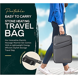 BlissFlow Massage Stone Warmer Set - Portable Heater Travel Carrying Bag - 12 Basalt Massage Heating Stones - Electric & Digital Control Stone Warmer