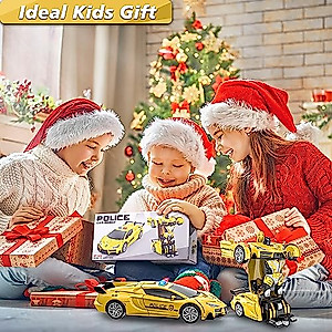 LNNKINE Remote Control Car, Transform Robot RC Cars, 2.4Ghz Transforming Police Car Toy with LED Light, One-Button Deformation and 360° Rotating Drifting, Toys for 5+ Year Old Boys/Girls