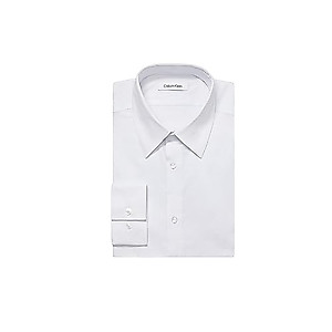 Calvin Klein Men's Dress Shirts Slim Fit Non Iron Solid, White, 17.5" Neck 34"-35" Sleeve