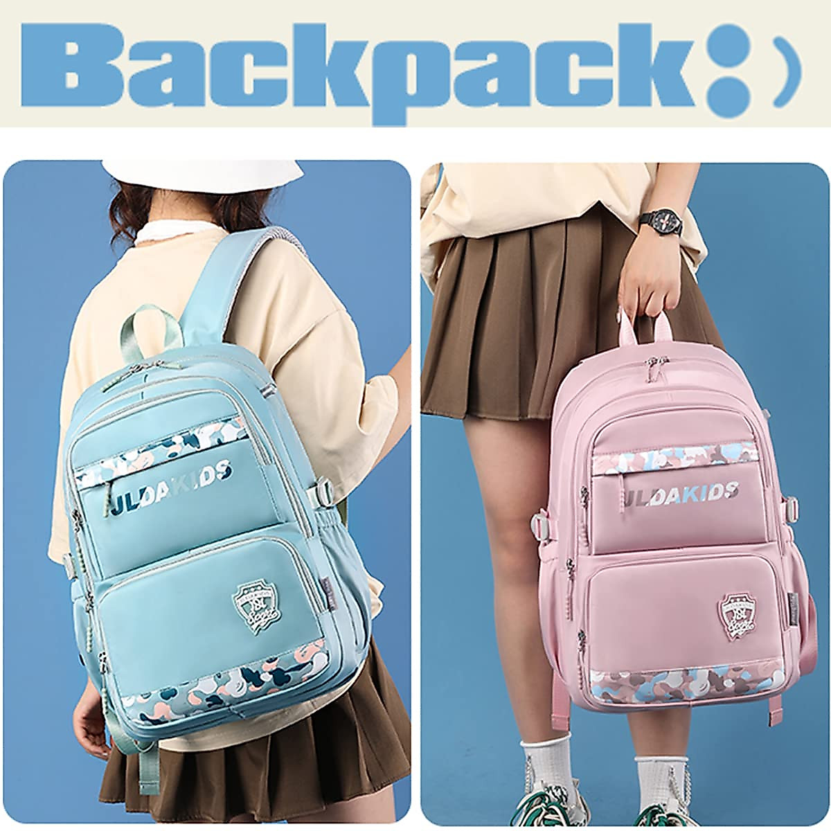Solid Backpack for Girls Elementary Students Bookbag Primary Schoolbag Knapsack for Kids