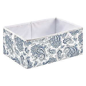 CaTaKu Flower Blue Paisley Cube Storage Bins for Organization, Rectangular Fabric Storage Cubes Storage Bins for Cube Organizer Foldable Storage Baskets for Shelves Living Room
