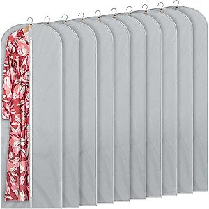 Shenehsmp 10 Pack Dress Bags for Gowns Long, 65'' Garment Bags for Hanging Clothes, Dress Garment Bag, Clear Foldable Long Dress Bag for Closet Storage and Travel, Gray