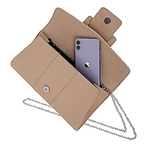 Synthetic Leather Belted Envelope Clutch, Beige1