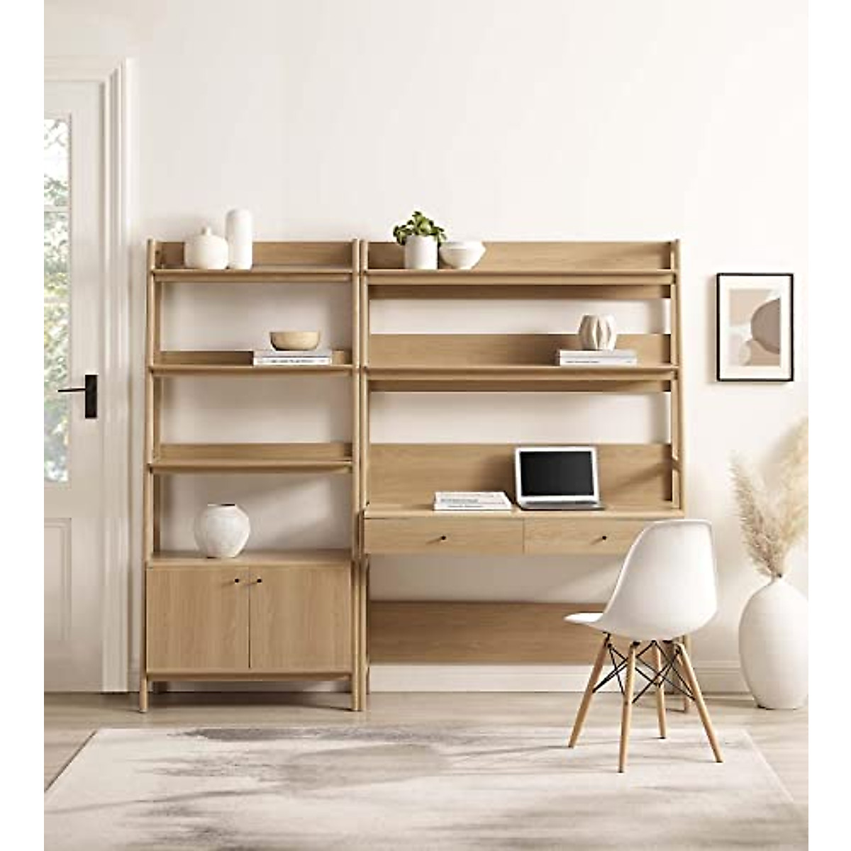 Modway 2-Piece Home Office Desk and Bookshelf Display Case in Oak