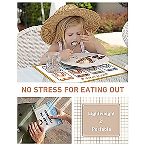 Babebay Disposable Placemats for Baby, 40 Pack Sticky Toddler Placemat for Restaurants, Dining Table, Party, Travel, 12" x 18" Placemats with 4 Designs, Fun and Learning Placemats for Kids