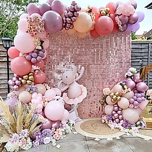 145PCS Dusty Pink Purple Balloon Garland Arch Kit Pinkish Purple Lilac Lavender Pastel Pink Neutral Sand Boho Balloons for Birthday Bride Baby Shower Wedding Butterfly Party Decorations