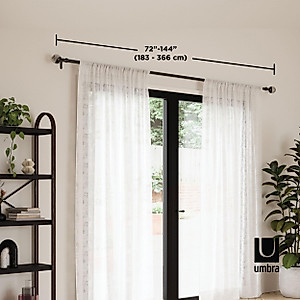 Umbra Orba Modern 1-Inch Curtain Rod, Includes 2 Matching Finials, Brackets & Hardware, 72 to 144-Inch, Matte Black