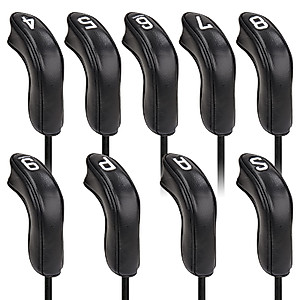 BIG TEETH Golf Hybrid Iron Head Cover 9Pcs Hybrid Head Covers Set Long Hybrid Iron Covers, Golf Club Covers W/Big NO. for Cleveland Launcher, Cobra T Rail Hybrid Irons (1set of 9pcs(4-9,P,A,S))