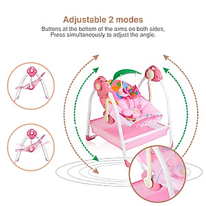 Baby Swing for Infants, Portable Baby Swing with 6 Motions, Toddler Swing with Music, Sounds, Timing, Baby Rocker with 2 Toys, Plsuh Seat & Soft Head Support, Machine Washable Fabric (Pink)