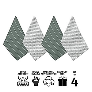 Folkulture 100% Cotton Kitchen Towels with Hanging Loop, Waffle Weave St Patricks Day Kitchen Towels and Dishcloths Sets, Hand Towels for Kitchen, 20 x 28 inches, Set of 4, (Khaki Green)