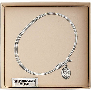 7 inch Oval Eye Hook Bangle Bracelet w/St. Jude Thaddeus in Sterling Silver