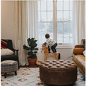 30 Inch Distressed Vegan Leather, Tufted Coffee Table Ottoman