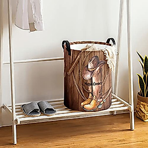 Cowboy Brown Personalized Laundry Basket ,Custom Foldable Storage Bins Laundry Hamper for Nursery Pet Toys Clothes