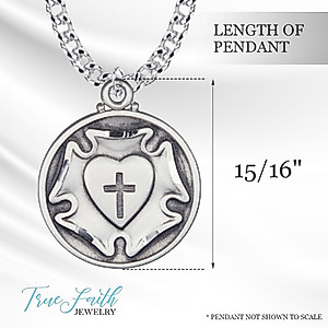 TrueFaithJewelry Sterling Silver Luther's Rose Lutheran Cross Medal Pendant Necklace, 3/4 Inch