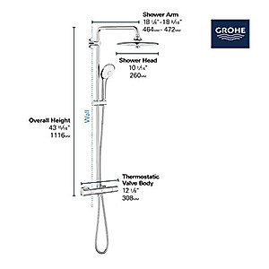 GROHE 26128002 Euphoria 260 CoolTouchThermostatic Shower System, 1.75 gpm, Starlight Chrome