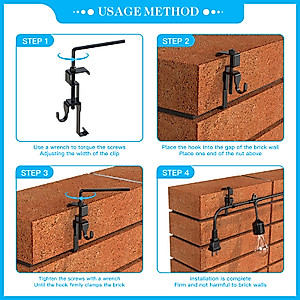 Lewufe Stainless Steel Brick Wall Clips, Brick Hooks Clamp Outdoor Heavy Duty 1-3/4" to 2-3/4" Brick Hook Brick Hangers No Drill, 6 Packs