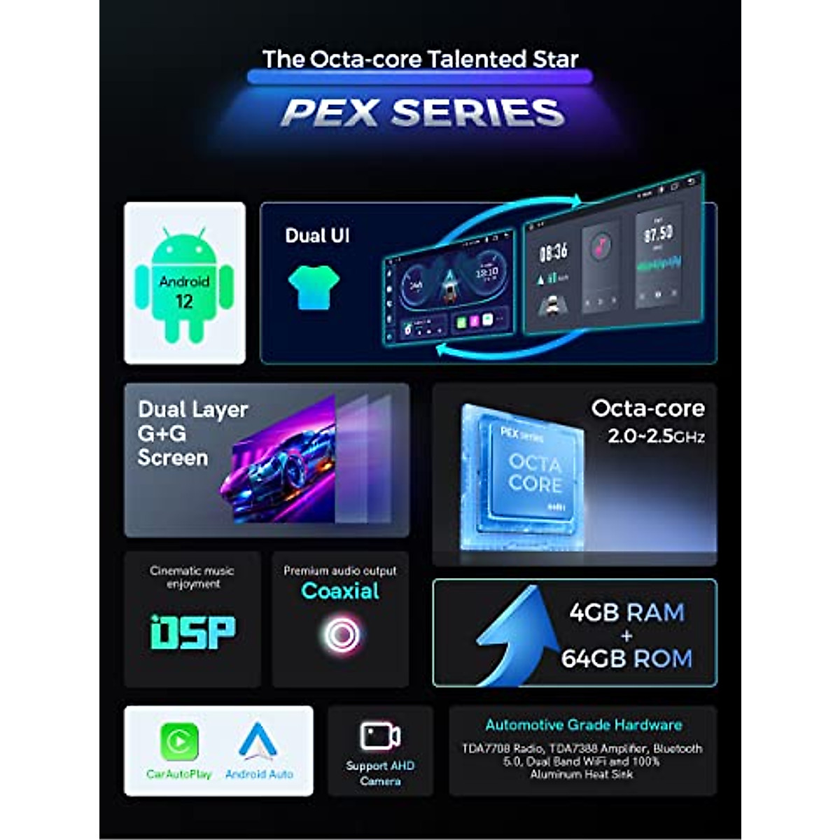 XTRONS Single Din Car Stereo for Fiat 500, Android 12 Octa Core 4GB RAM 64GB ROM Car Radio Player, 7 Inch IPS Touch Screen GPS Navigation for Car Head Unit Built-in DSP Car Play Android Auto (Black)