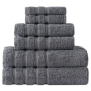 Classic Turkish Towels American Soft Cotton 6 Piece Towel Set - Premium Quality 2 Bath Towels, 2 Hand Towels, 2 Washcloths 100% Cotton USA (Grey)