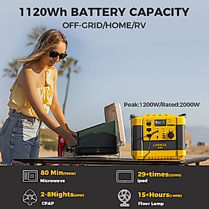 LIPOWER Portable Power Station, 1200W Solar Generator LiFePO4 Battery G1000L1120Wh with AC Outlets Emergency Power for Camping, RV, Outdoor