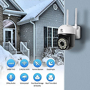 Security Camera Outdoor 2 Pack, 2.4G/5G WiFi 360° PTZ Security Cameras Outdoor for Home Security,Night Vision, Human PIR Detection, 2 Way Audio,IP65, Free Cloud Storage