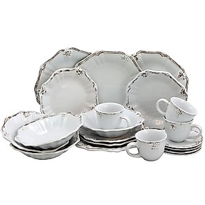 Elama Scalloped Round Stoneware Elegant Dinnerware Dish Set, 20 Piece, White