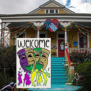 Mardi Gras Masquerade Mask Garden Flag Vertical Double Sided 12 x 18 Inch, Holiday Party Mardi Gras Bead Yard Carnival Celebration Farmhouse Outdoor Decor DF204