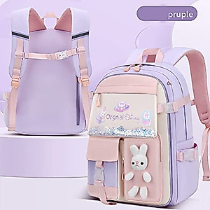 Bunny Backpack, Bunny Backpack for Girls, Bunny Backpack for School, for School Kawaii Girl Backpack (Purple,Large (for Grades 3-6))