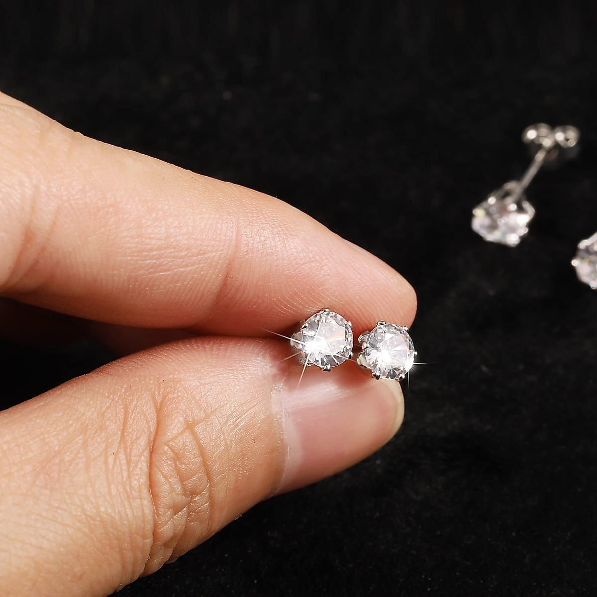 6 Pairs White Gold Small Stud Earrings Set,Dainty Hypoallergenic Cubic Zirconia Sterling Silver Cartilage Post Earring Tiny Ball Heart Butterfly Flower Stud Earrings for Women