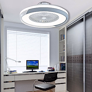 TFCFL Modern Ceiling Fan with Light, 20" Semi Recessed Dimmable Ceiling Fan with Remote Control 3 Speed Stealth Blade Low Profile for Bedroom Dining Room (White and Gray)