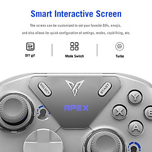 FLYDIGI APEX 4 Wireless PC Controller Forceflex Joystick Forceadapt Trigger 1000Hz Report Rate Full-Color LCD Display 1500mAh Battery Stereo Vibration PC/NS/TV/Android/Laptop