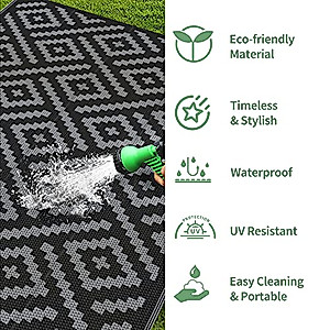 GENIMO Outdoor Rug for Patio Clearance,5'x8' Waterproof Mat,Reversible Plastic Camping Rugs,Rv,Porch,Deck,Camper,Balcony,Backyard,Black & Gray