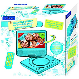 LEXiBOOK Portable DVD Player for Kids, 7" LCD Screen, 2 Built-In Stereo Speakers, USB Port, Built-In Rechargeable Battery, Blue, DVDP1