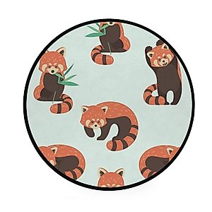 My Daily Cute Red Panda Cartoon Round Area Rug for Living Room Bedroom Kids Playing Rug Polyester Yoga Floor Mat 3' Diameter