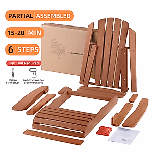 Oversized Wooden Folding Adirondack Chair with Pre-Assembled Backrest and Seat Board, Lounge Chair for Outdoor Patio Garden Lawn Backyard Firepit Deck Pool Beach