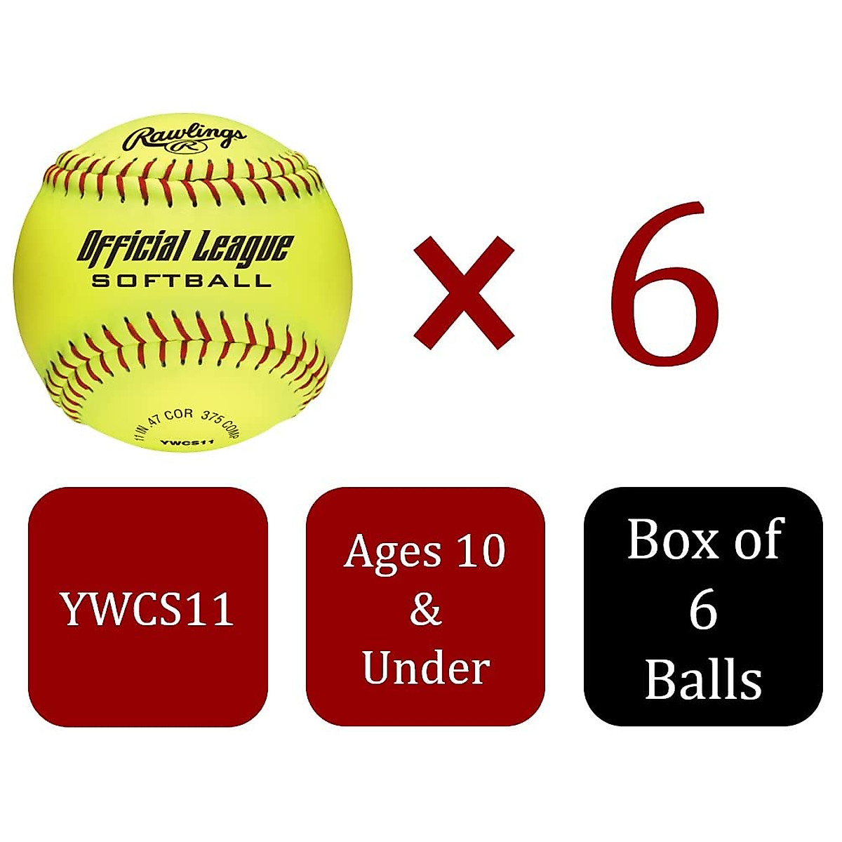 Rawlings | Official League Recreational Softballs | YWCS11 | 11" | 6 Count