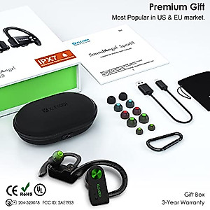 XLEADER Sport3 Pro - Wireless Sports Earbuds IPX7 Waterproof Bluetooth Earphones in Ear with Led Display Charging Case Noise Cancelling Deep Bass Earphones with Mic for Running Workout Gym Green