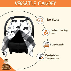 Dear Baby Gear - Infant Carseat Canopy and Winter Cover - Car Seat Cover for Girls & Boys - Doubles as Stroller Covers - Black Bears - Black and Grey - Plaid - 40" x 30"
