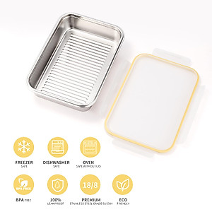GEEJA 18/8 Stainless Steel Food Storage Containers, Meal Prep Lunch Box, Baking Pan, Stackable Bento Box, Metal Set of 3 (1PC 84oz + 2PC 21oz)