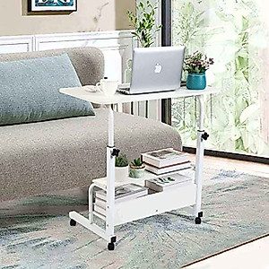Computer Desk Adjustable Home Office Bedside Small Spaces Storage Convenient Universal Movable Table Detachable Wheels Living Room Sofa Desk Home Office Desk Furniture Size 15.7 * 31.5 Inch,White