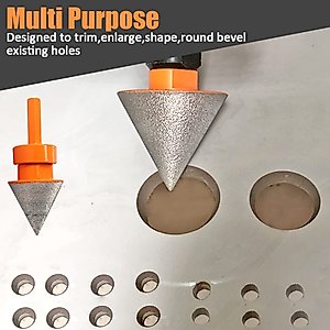 3Pcs 2" Diamond Beveling Chamfer Bits Tile Cone with 5/8-11 Thread Adapter 1" Diamond Finger Milling Bits for Existing Holes Enlarging Trimming in Tile Marble Porcelain Granite Ceramic