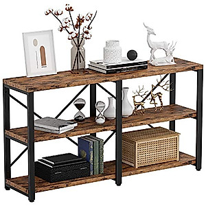IRONCK Bookshelf Double Wide 3 Tier, Rustic Bookcases, Wood and Metal Bookshelves, Book Shelves for Home Office Decor Display, Easy Assembly